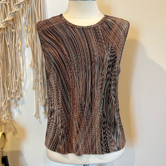 Plisse | Tops | Mod 9s Vintage Plisse Tank Brown Gold Medium | Poshmark